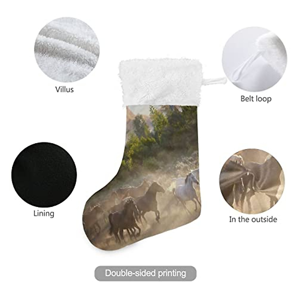 Kigai Christmas Stockings Nature Brown White Horses Large Candy Stockings Stuffers Kids Cute Xmas Sock Decorations 1PC for Home Holiday Party 12" x18"