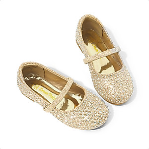 DREAM PAIRS Girls Mary Jane Rhinestone Dress Shoes Slip On Ballet Toddler Flats for Party, Wedding, Christmas Muy-Shine-Infant Gold/Glitter Size 7 Toddler