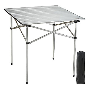 VEVOR Folding Camping Table, Outdoor Portable Lightweight Aluminum Ultra Compact Snap-Together Design with Carry Bag, for Cooking, Beach, Picnic, Travel, Grilling, 28'' x 28'', Silver