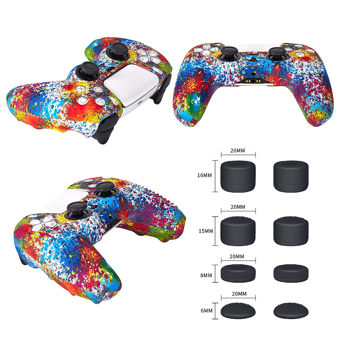 JYXETOV PS5 Controller Skin Cover Case Silicone Protective（27 Options, Free 8 Button caps, Suitable for Original Charger, Non-Slip Design, Double-Sided Printing Pattern）