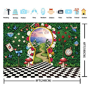 Wonderland Backdrop for Photography Wonderland Tea Party Decorations 8x6FT Fairy Tale Castle Rabbit Green Leaf Birthday Background for Kids Baby Shower Newborn Portrait Photo Props
