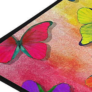 Rainbow Butterflies Kitchen Rug Door Mat Bath Rug Home Decor Floor Mat Non-Slip Carpet for Kitchen Living Bedroom 39 x 20 Inch