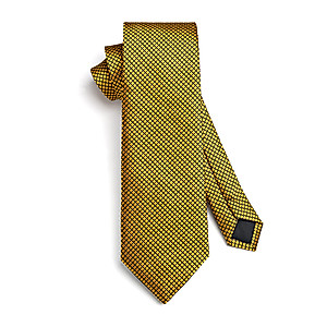 HISDERN Gold Ties for Men Yellow Gold Tie Pocket Square Set Classic Gold Mens Ties Silk Woven Necktie Handkerchief Formal Business Neckties Party