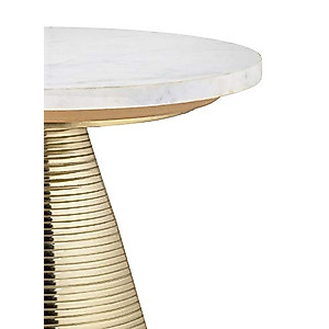 TOV Furniture Tempo Modern Round Marble Side Table, 16", Gold, White