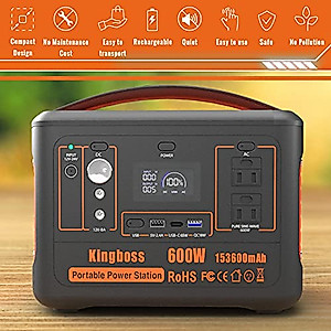 Portable Power Station 600W, Solar Generator (Peak 1200W), 153600mAh 568WH, Lithium Battery 110V/600W, AC Outlet, 2xDC Carport, 2xUSB-C, QC USB 3.0, Camping Power bank, Outdoor
