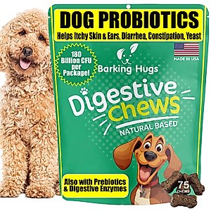 Barking Hugs Digestive Chews - Natural Probiotic & Prebiotic Enzyme Treats for Dogs - 6 Digestive Enzymes - Helps with Itching, Allergies, Gut Health, Digestion & Diarrhea