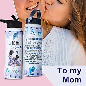 Mom Birthday Gifts from Daughter - 24oz Insulated Stainless Steel Water Bottle - Mother's Day, Christmas, Retirement - BPA-Free With Straws and Brush - Hand Wash Only