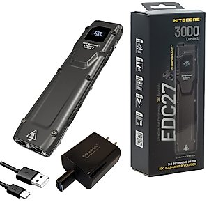 EdisonBright Nitecore EDC27 3000 Lumen USB Rechargeable Slim Body LED Flashlight Brand Charging Adapter
