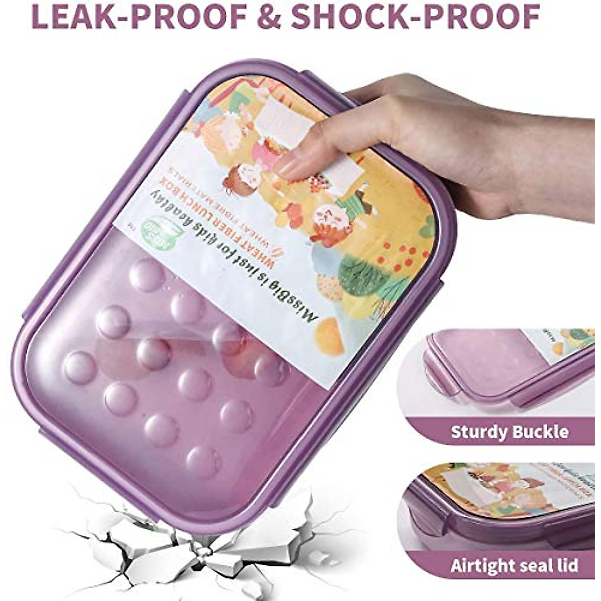 MISS BIG Lunch Box Kids,Ideal Leak Proof Lunch Containers, Mom’s Choice No BPAs and No Chemical Dyes Bento Box for Kids,Microwave and Dishwasher Safe Lunch Box (Purple M)