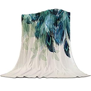 NICECOME Flannel Fleece Blanket Throw, Peacock Feather Ultra Soft Warm Fluffy Plush Throw Blanket for Bed Couch Camping Decorative Throw 50"x40"