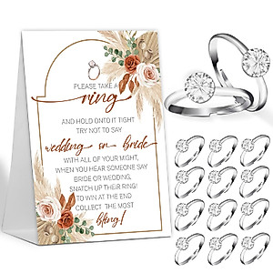 Put a Ring on It Bridal Shower Games with Rings-One Sign and 50 Rings, Don't Say Bride or Wedding Game, Bridal Shower and Wedding Shower Games for Guests, Boho Floral Bridal Shower Decorations-LB6