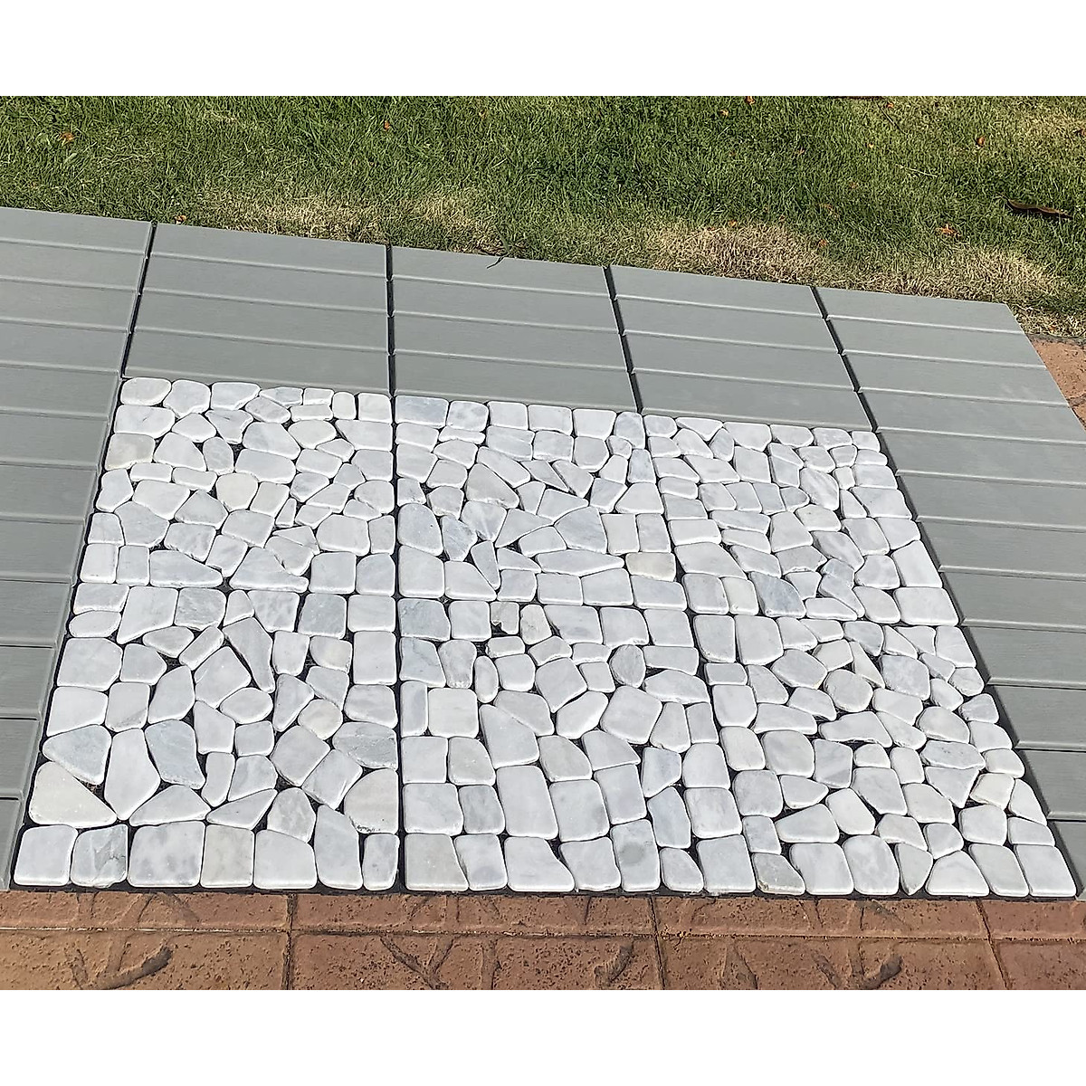 Deck Tile Natural Marble Flooring, Outdoor Garden Patio Balcony Deck Tile, All Weather DIY Interlocking Floor with Drainage Floor, (12"X12", White, 6)
