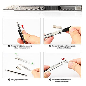 FOSHIO Utility knife Retractable with 30 Degree Snap Off Blade 9MM Box Cutter Knife, Office Vinyl and Paper Cutting Craft Knives, Pack of 3
