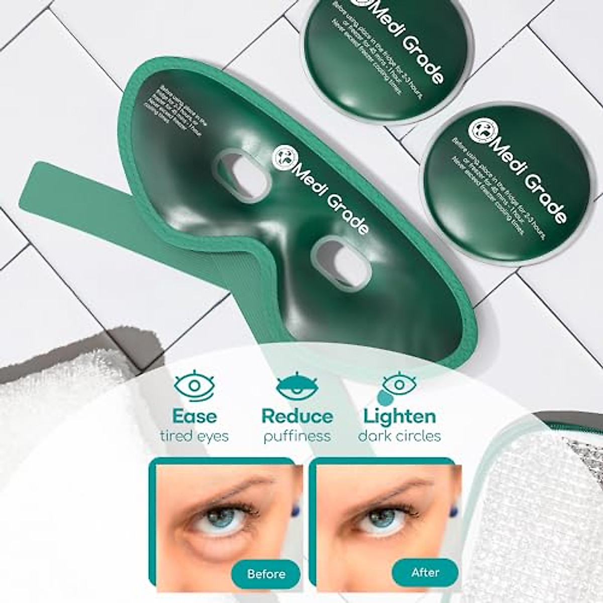 Medi Grade Cooling Eye Mask for Puffy Eyes, Allergies, Sinuses - Reusable Gel Eye Mask and Cooling Eye Pads with Thermo-Bag for Dark Circles, Hangovers and Migraine Relief - Cold Eye Mask