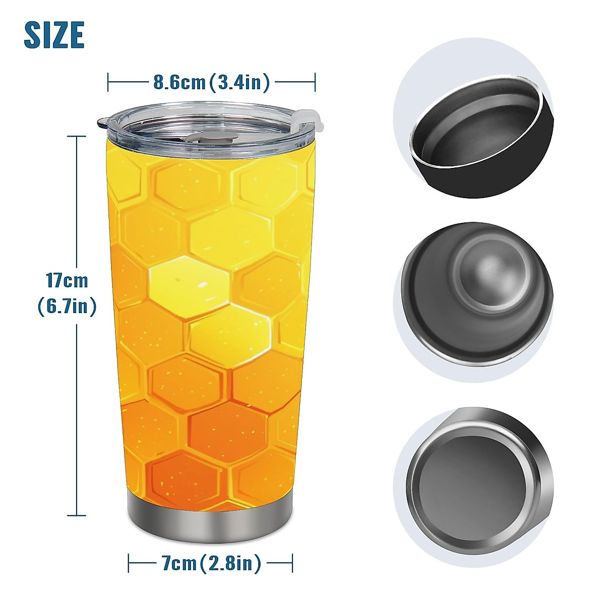 QWEUIOP 20oz Insulated Travel Coffee Mug Cartoon Honey Pattern Stainless Steel Tumbler with Lid Double Wall Vacuum Coffee Cup For Hot and Cold Drinks14157