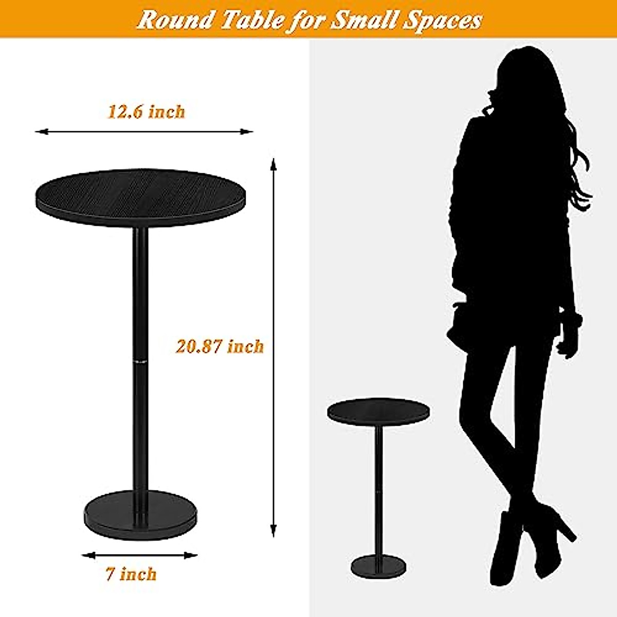 smusei Black Side Table for Small Spaces Round End Table with Marble Base Small Pedestal Table Drink Table for Sofa Couch Chair Patio, Black