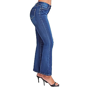 YMI Junior Women's Classic High Waisted Bell Bottom Denim Jeans (Dark wash denim,13)