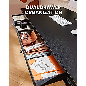 ErGear Adjustable Height Electric Standing Desk with Double Drawers, Sit Stand Up Desk Computer Workstation for Home Office, 48x24 Inches, Black