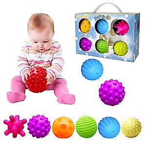 ROHSCE Baby Textured Multi Sensory Toys Massage Ball Gift Set BPA Free for Toddlers 1-3 Soft Balls Montessori Infant Baby Toys 6 to 12 Months 6 Pack