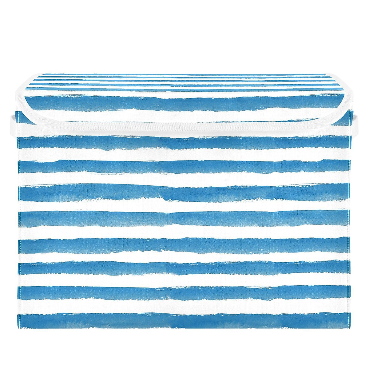 Gredecor Blue-white Stripes Large Storage Basket Bins with Lid Storage Boxes Organizer with Handle 16.5"x12.6"x11.8" Collapsible Storage Cube for Toys Bedroom Nursery Home