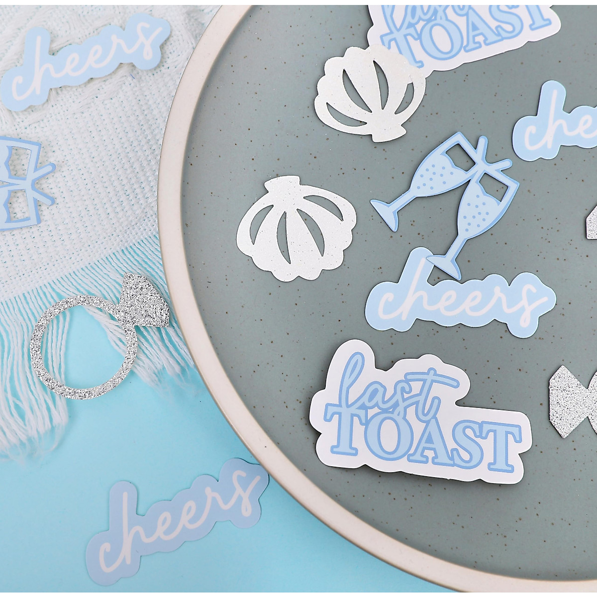 200psc Last Toast on the Coast Confetti - Last Toast Bachelorette Party Decorations, Ocean Bridal Shower Confetti, Beach and Coastal Bachelorette Party Decor, Shimmery Seashell and Ring Confetti