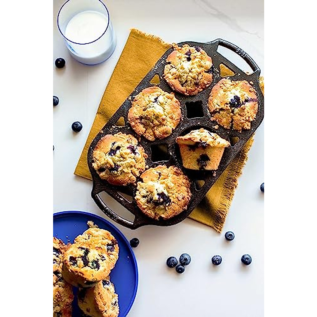 Lodge Seasoned Cast Iron Muffin Pan, 6 Impressions , 12.69", Black