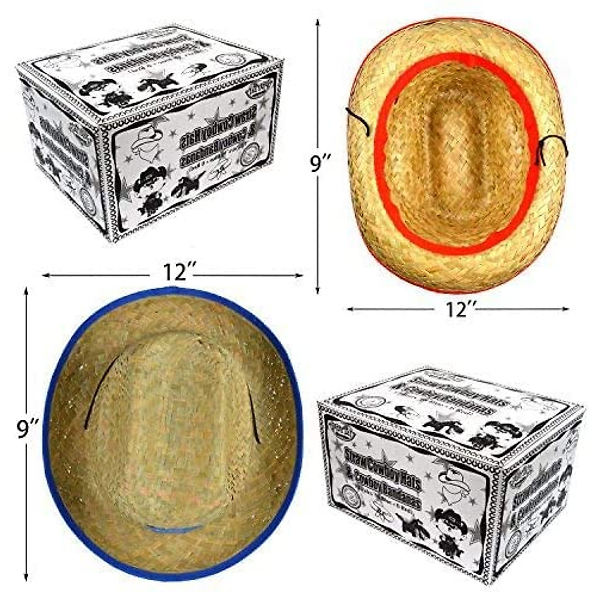 JOYIN Toy Pack of 12 Childs Straw Cowboy Hats with Cowboy Bandannas (6 Red & 6 Blue) Party Favors