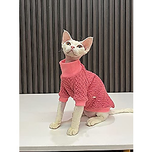 Sphynx Hairless Cat Clothes Autumn Solid Color Turtleneck Sweater Soft Warm Elasticity Pullover Cat Apparel Pet Clothes (M(4.4-5.5lbs), Rose red)