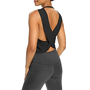 Bestisun Women Sleeveless Open Back Shirt Running Tops Backless Active Yoga Top Sports Workout Tanks Cropped Workout Tops for Women Black M