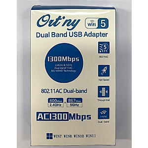 USB WiFi Adapter, Ortiny 1300Mbps WiFi USB Dual Band 5G/2.4G Wireless Network Adapter for Desktop Laptop PC, Dual Band WiFi Dongle Wireless Adapter for Supports Windows 11/10/8/7, Mac OS 10.9-10.15