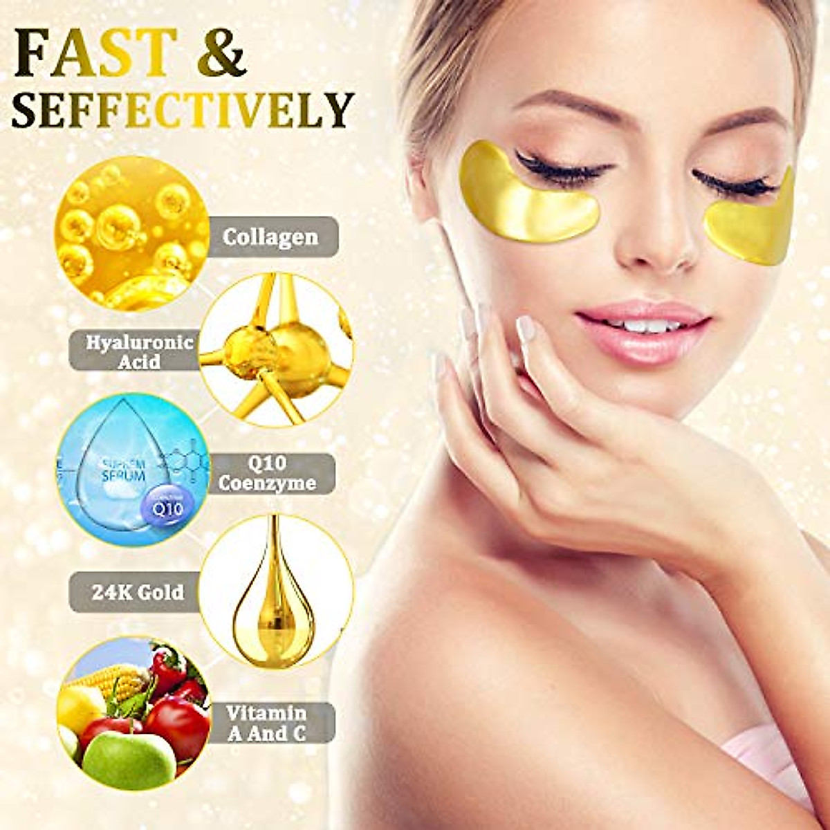 POSTA Gold Eye Mask, 20 Pairs Eye Treatment Mask With Collagen, Under Eye Mask Treatment for Puffy Eyes, Dark Circles Corrector, Used for Eye Bags, Anti Aging Patches Luxury Gift for Women and Men