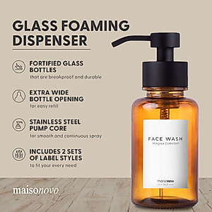 MAISONOVO Foaming Soap Dispenser - Hand Soap Refills for Foaming Dispenser - Amber Bottle 14 oz - 12 Mix Tablets