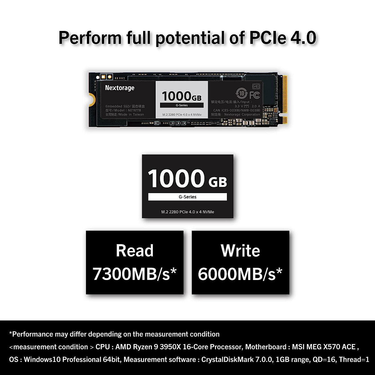 Nextorage Japan 1TB NVMe PCIe Gen.4 M.2 Internal SSD (Read Speed up to 7300MB/s Write Speed up to 6000 MB/s)