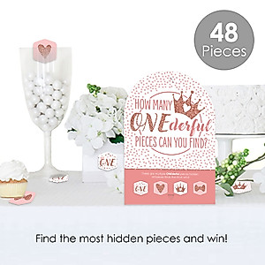 Big Dot of Happiness 1st Birthday Little Miss Onederful - Girl First Birthday Party Scavenger Hunt - 1 Stand and 48 Game Pieces - Hide and Find Game