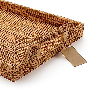 Hand-Woven Rattan Rectangular Serving Tray with Handles for Breakfast, Drinks, Snack for Coffee Table (17x11.4x1.8inches)