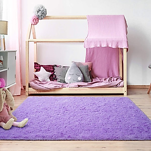 Softlife Ultra Soft Fluffy Area Rugs for Bedroom, Girls and Boys Room Kids Room Nursery Rug, 4 x 5.3 Feet Shaggy Fur Indoor Plush Modern Floor Carpet for Living Room Christmas Decor, Purple