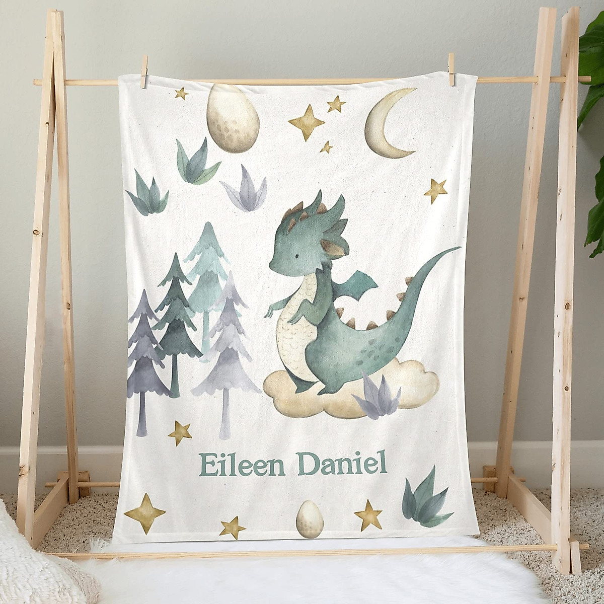 Personalized Baby Blanket - Soft Watercolor Dragon Animal Custom Blanket - Baby Shower Toddler Nursery Bed Blankets Stroller Crib 30x40 in Design 4