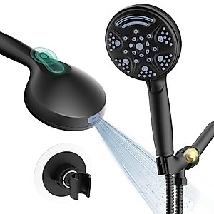SR SUN RISE Shower Head - 9 Settings High Pressure Detachable Power Wash Handheld Showerhead, Spray Hand Showers with Extra Long Hose and 360° Adjustable Wall & Overhead Brackets (Matte Black)