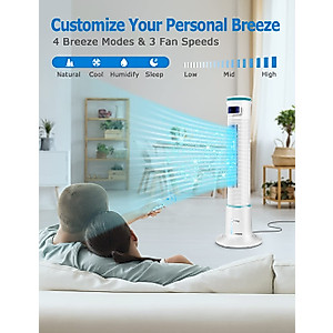 Evaporative Cooler - BREEZEWELL 2 IN 1 Portable Air Cooler, 70°Oscillating Evaporative Cooling Fan, Remote Control w/4 Modes & 3 Speeds, 15H Quiet Timer, Air Conditioner Portable for Room Office, 43IN