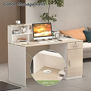 AIEGLE Reception Desk with Counter & Lockable Srotage Drawers, for Salon Reception Room Checkout Office, Natrual (55.1" L x 23.6" W x 43.3" H)
