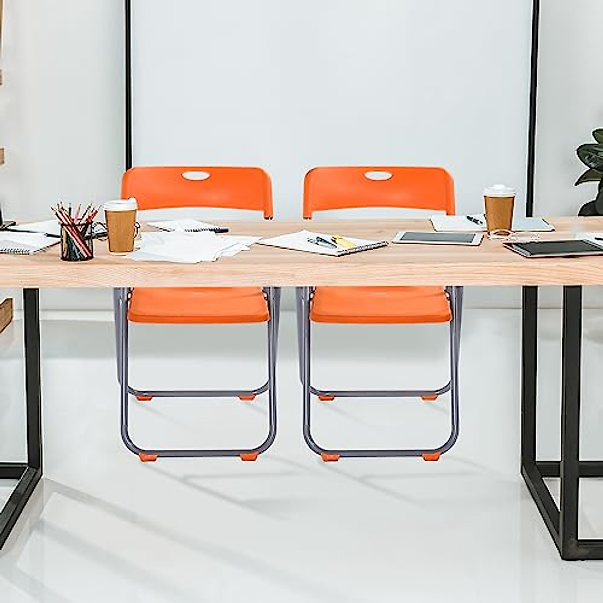 8 Pack Folding Plastic Chairs Pack Steel Folding Dining Chairs Folding Chairs Bulk Fold Up Event Chairs Portable Plastic Chairs with Steel Frame 440lb for Events Office Wedding Indoor Outdoor (Orange)