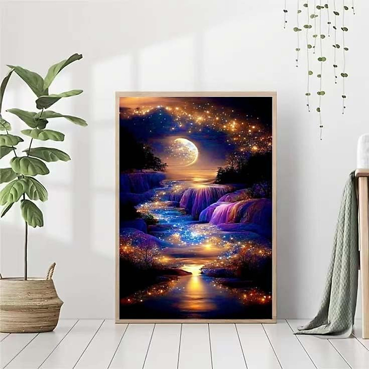 Waterfall Landscape Diamond Art Kits For Adults,DIY Moonlight Diamond Painting Kits For Adults Beginners,5D Full Drill Diamond Dots With Diamond Gem Art And Crafts For Home Wall Decor 12x16inch