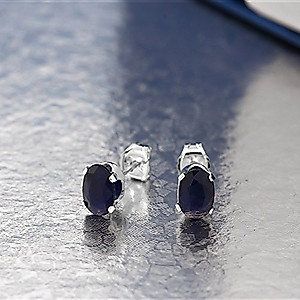 Gem Stone King 925 Sterling Silver Blue Sapphire Stud Earrings For Women (0.80 Cttw, Gemstone Birthstone, Oval 6X4MM)