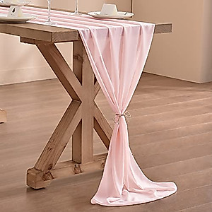 Socomi 14ft Blushing Pink Chiffon Table Runner 29x170 Inches Sheer Wedding Runner Romantic Rustic Table Runner for Christmas Baby Shower