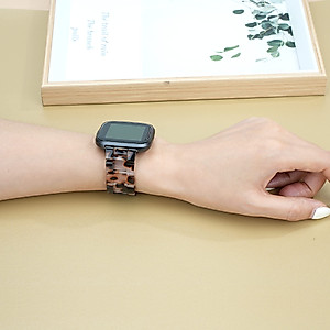 AWSMOR Compatible with Fitbit Versa 2 /Versa/Versa Lite Band Women men Resin Wristbands Strap with Metal Stainless Steel Buckle Replacement for Fitbit Versa 2 Smartwatch（Tortoise Flower）