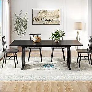 LITTLE TREE Modern Dining Table for 4-6 People, 63" Large Rectangular Kitchen Table with Geometric Legs, Unique Dinner Table Kitchen & Dining Room Furniture