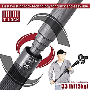 Carbon Fiber Extension Pole,Fast Twisting Lock 4 Section Tube,1/4" Screw Mount Compatible with Camera Phone Gimbal Stablizer Gopro DJI Osmo,Lightweight Digital Camera Selfie Stick