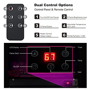 Tangkula 70" Mantel Fireplace, 750W/1500W Electric Fireplace w/Mantel & Built-in Bookshelves, 28.5-Inch Electric Fireplace w/Remote Control, 1-8H Timer, Adjustable Flame Brightness & Color (Black)