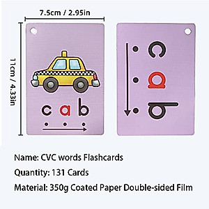Lachilly CVC Words Flashcard Vowel+Consonant+Vowel Toddler Learning Supplies for Kindergarten Teacher Teaching Aids 126 Cards