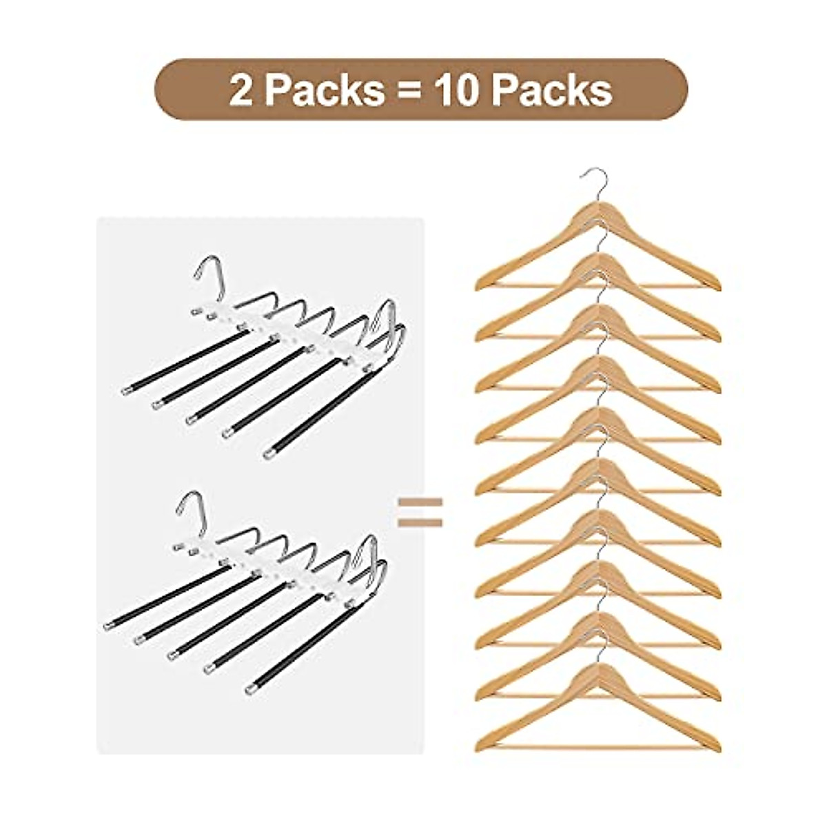 DEMKICO Pants Hangers Space Saving, 2 Pack Anti-Slip Design Stainless Steel Multifunctional Clothes Pants Hangers, Closet Organizers and Storage for Pants Jeans Scarf Skirts Trousers